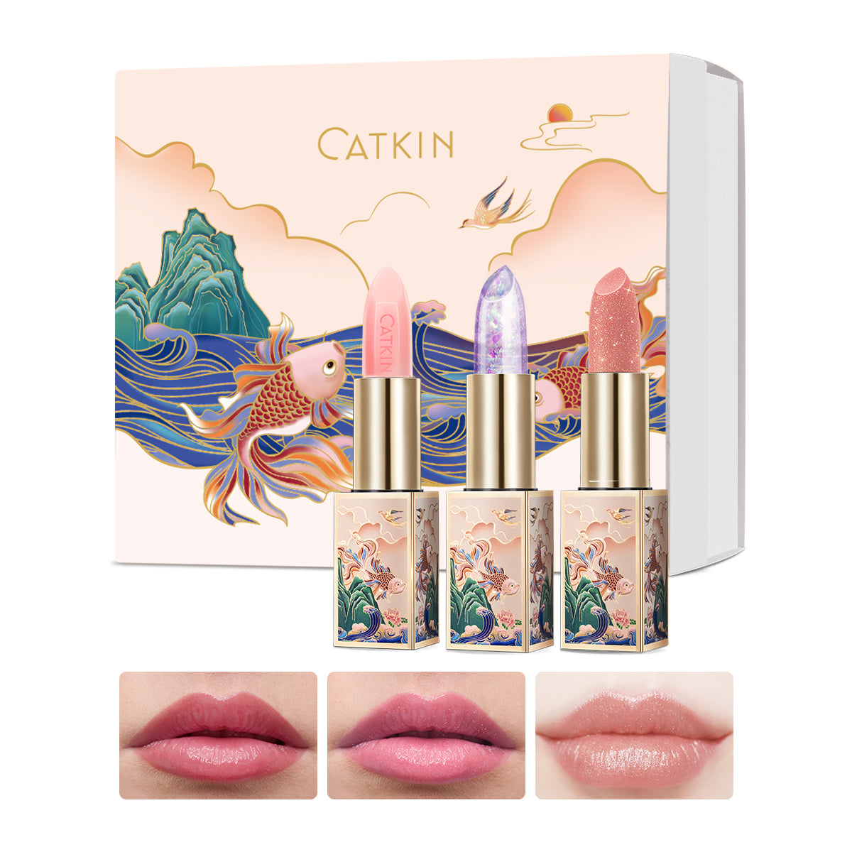 CATKIN Lip Care Gift Set 3pcs Lip Balms Color Change Lip Gloss Temperature Change Moisturizer ...
